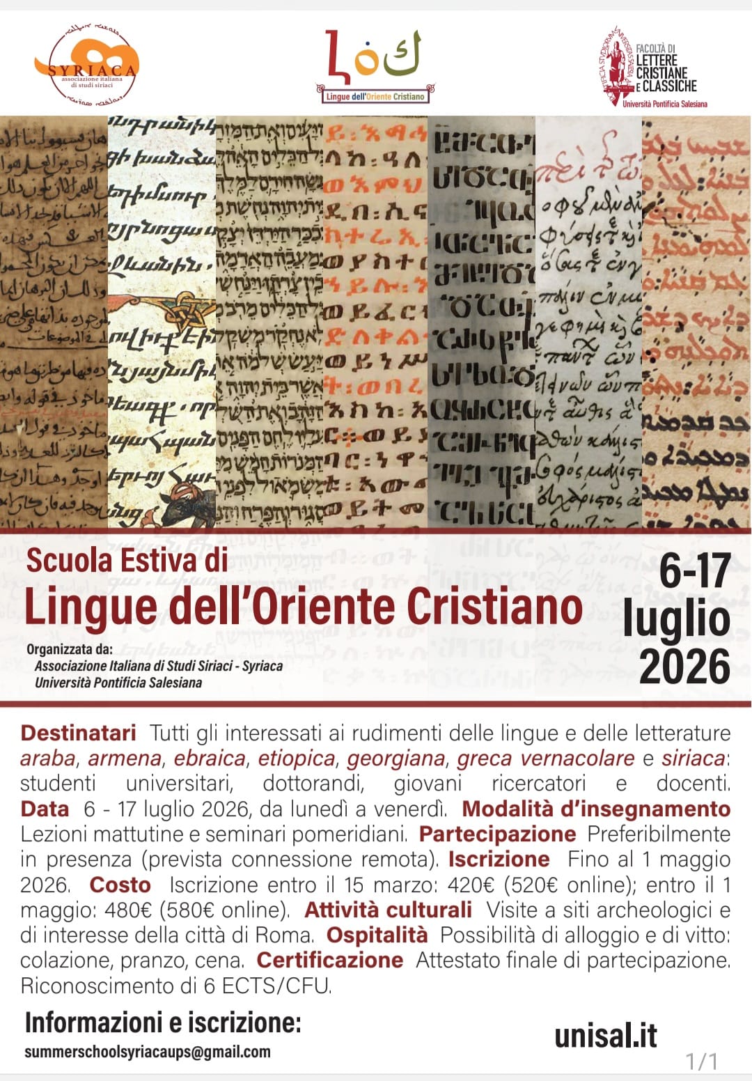 Scuola Estiva di Lingue dell'Oriente Cristiano summer course - Summer ...